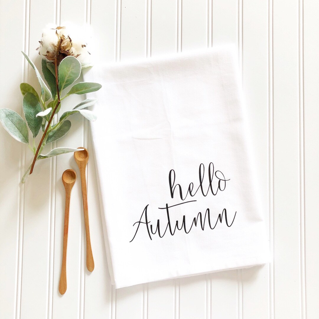 Hello Autumn Tea Towel Fall Towel Thanksgiving Tea Towel Fall - Etsy