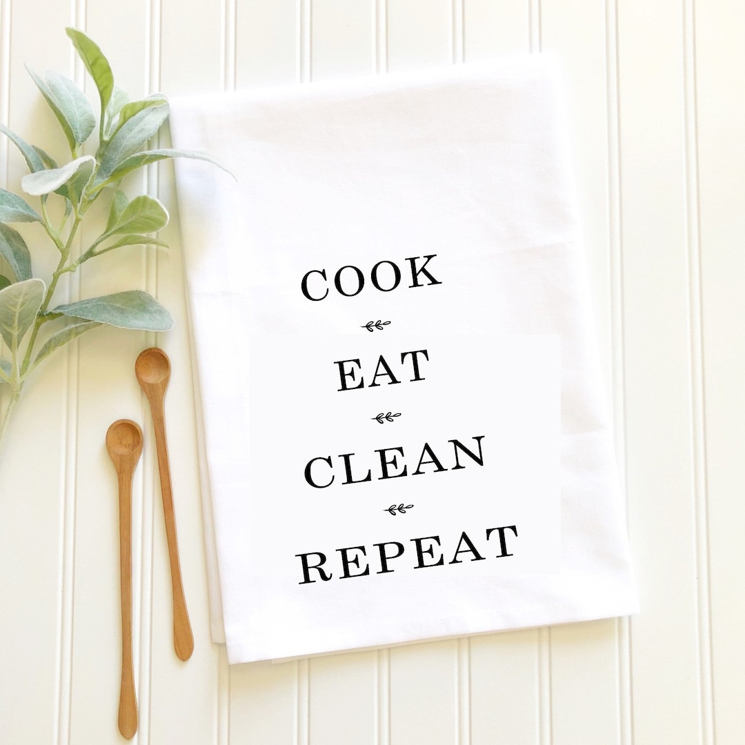 Tea Towel, Cook Eat Clean Repeat Towel, Bridal Shower Gift, Engagement ...