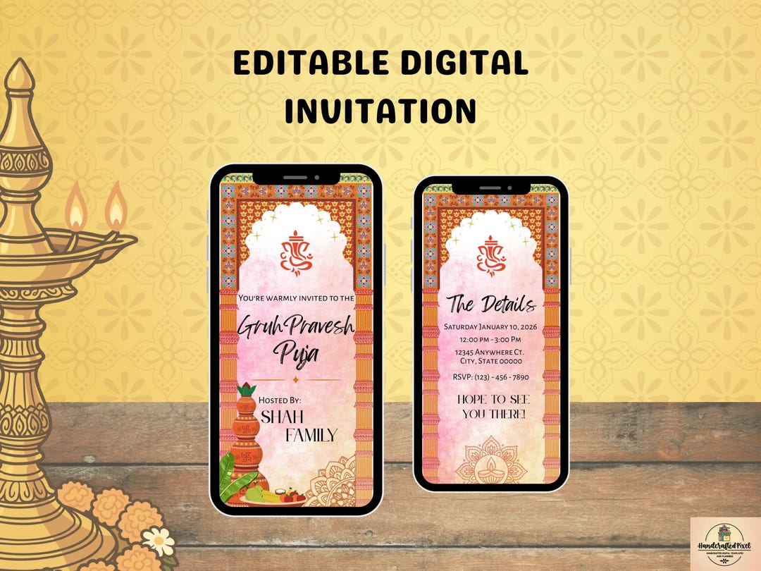 Grih Pravesh Invitation Template | Editable Indian Housewarming Card ...
