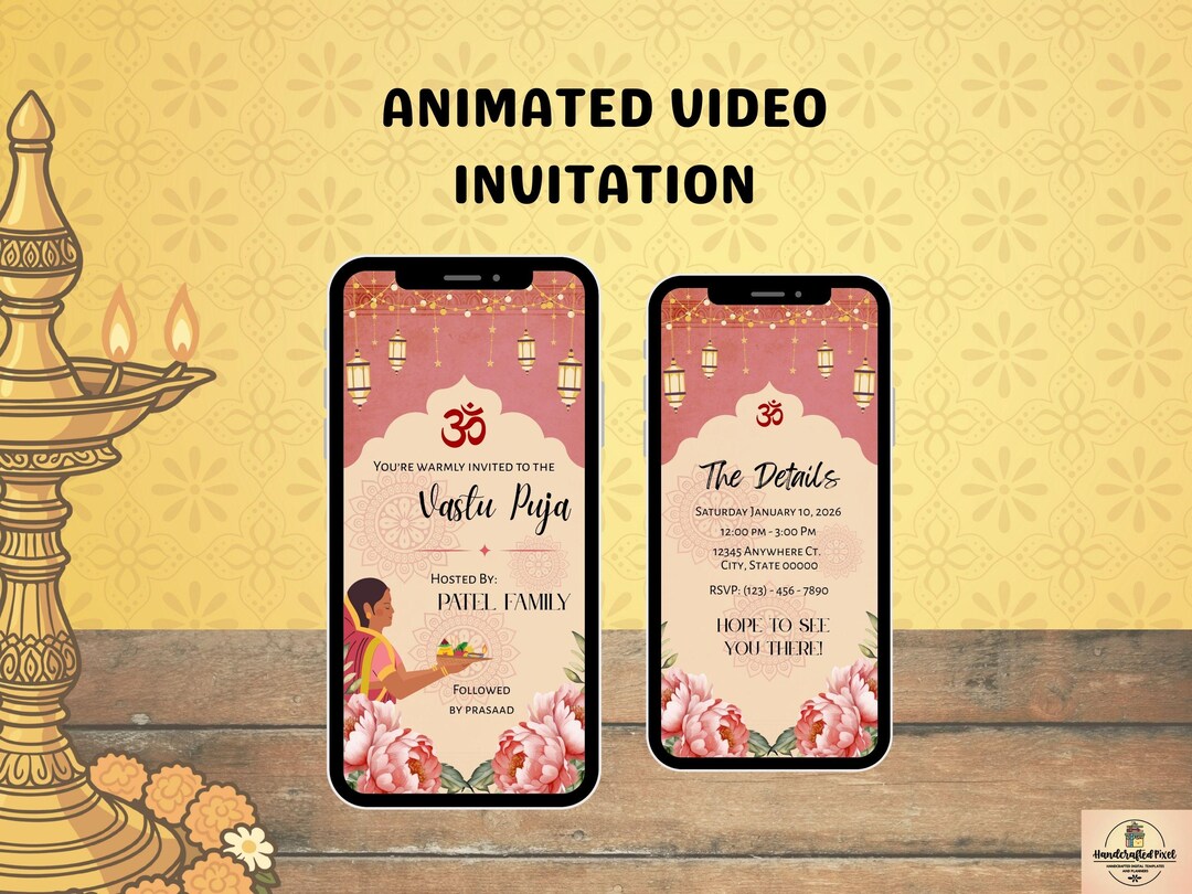 Animated Vastu Puja Invitation | Editable Griha Pravesh Video Invite ...