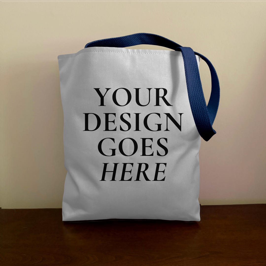 Navy Blue Strap Tote Bag Mockup Navy Handle Tote Mock up Printify AOP ...