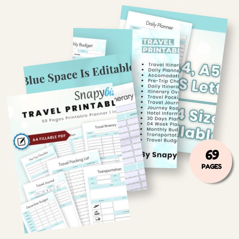 Travel Printable Tracker PDF | Digital Travel Planner Trip Itinerary ...