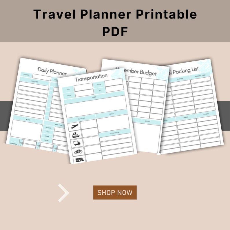Travel Printable Tracker PDF | Digital Travel Planner Trip Itinerary ...