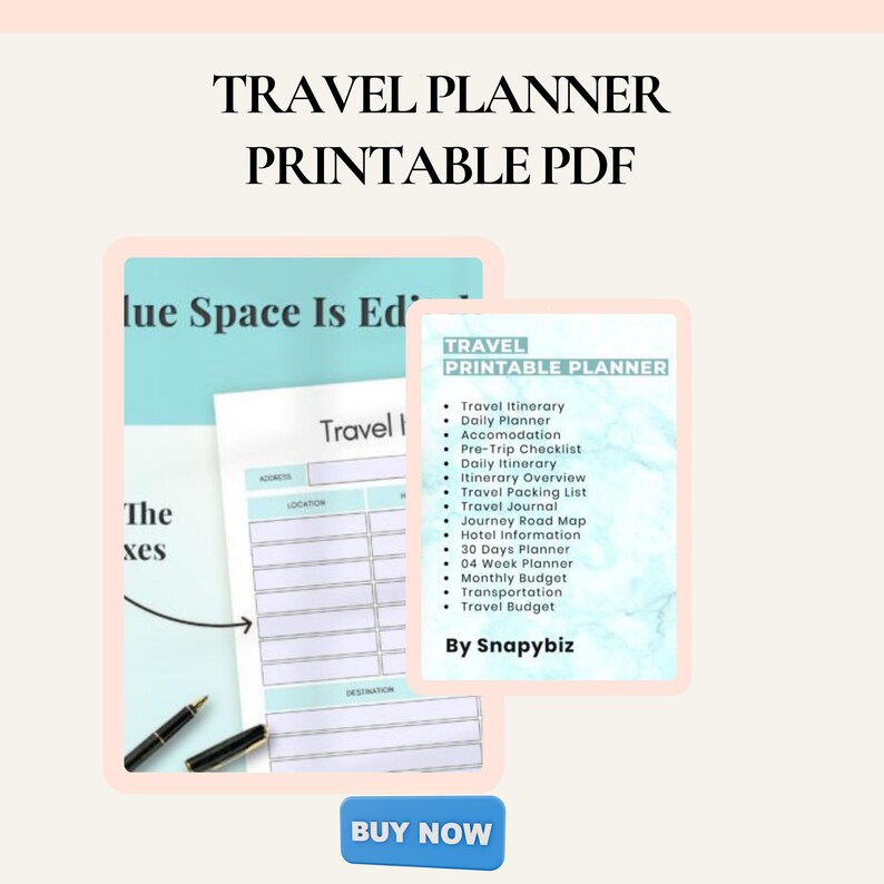 Travel Printable Tracker PDF | Digital Travel Planner Trip Itinerary ...