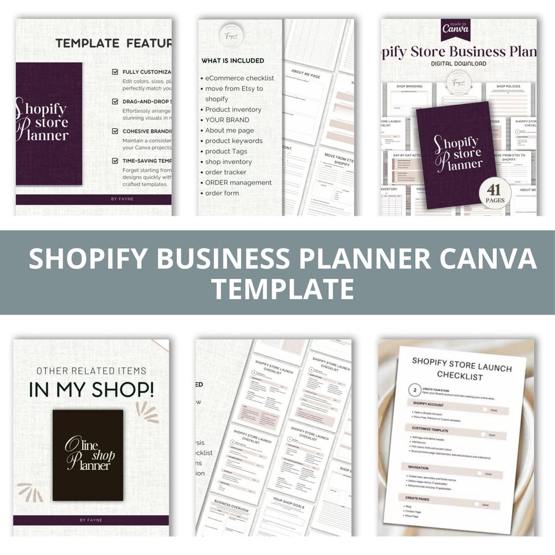 Shopify Store Business Planner Canva Template Bundle | Editable Digital ...