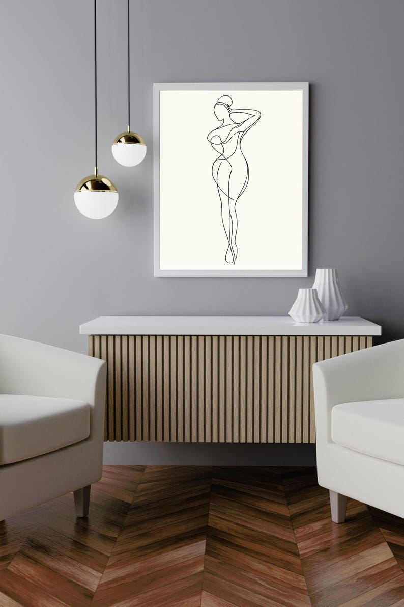 Curvy Woman Line Drawing - Abstract One Line Nude Art - Minimalist ...