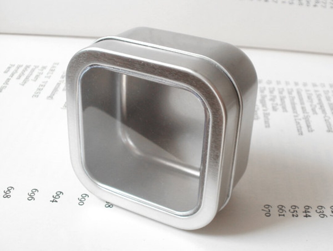 Square Tin With Clear Window Lid, 100ml Small Organizer, DIY Container ...