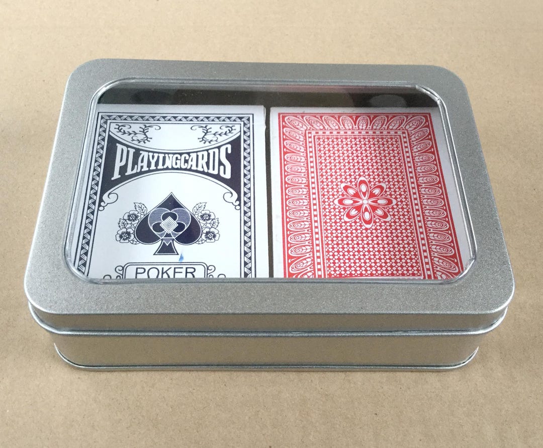 Double Playing Card Box With Window, Poker Card Box, Rectangular Metal ...