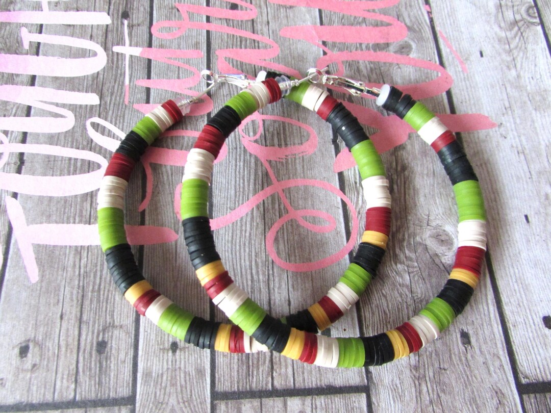 Afrocentric Large Multi Hoops/ Afro Heishi Hoops/beaded Hoop/2.75 Inch ...