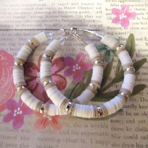 White Heishi Hoops/white/tan Hoops/ Clay Bead Hoop Earrings/2 Inch Hoop ...