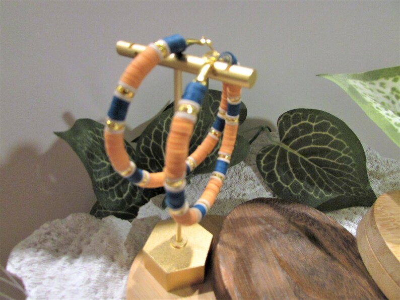 Ethnic Hoops Blue and Gold Heishi Hoops Large Heishi Hoop 2.25 Inch ...