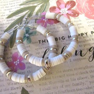 White Heishi Hoops/white/tan Hoops/ Clay Bead Hoop Earrings/2 Inch Hoop ...