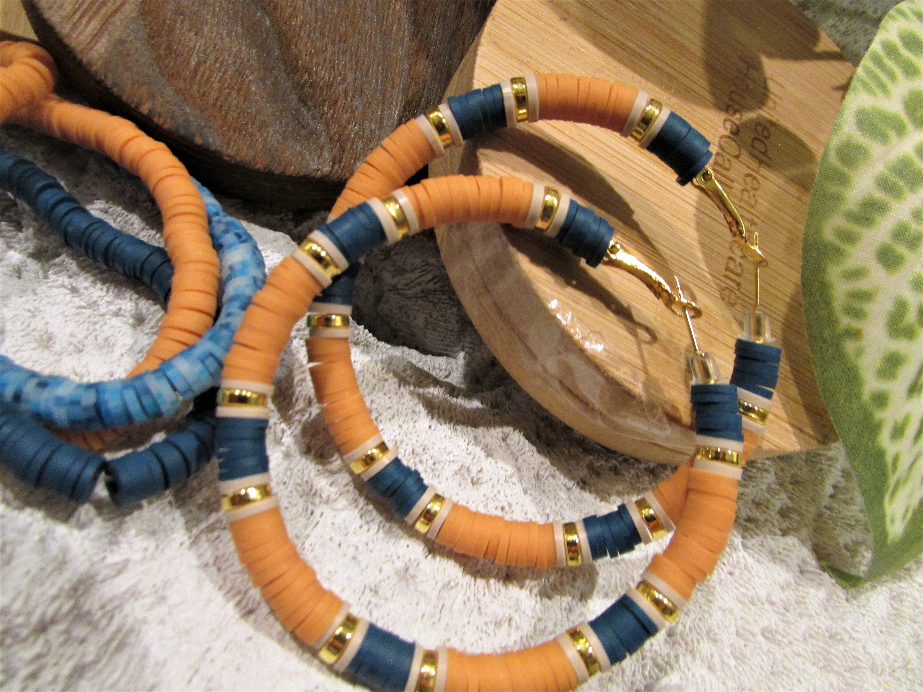 Ethnic Hoops Blue and Gold Heishi Hoops Large Heishi Hoop 2.25 Inch ...