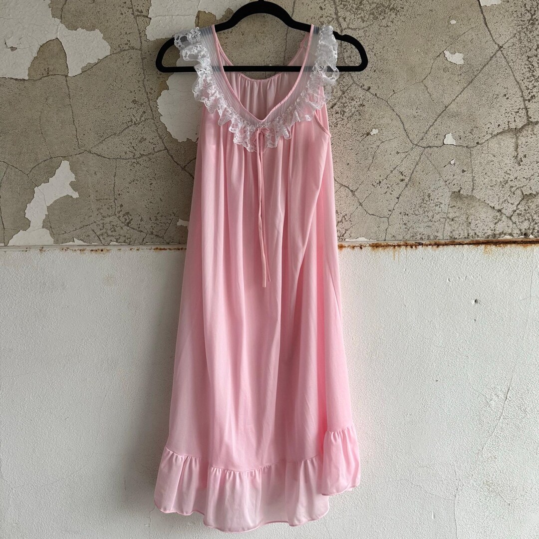 Vintage Miss Elaine Nightgown Nylon Lace Ruffle Lingerie Nightie 1970s ...