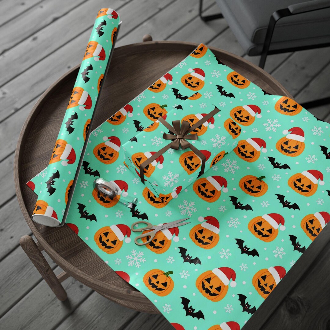 Holly Jolly Haunts Wrapping Paper | Cute Halloween Christmas Gift Wrap ...