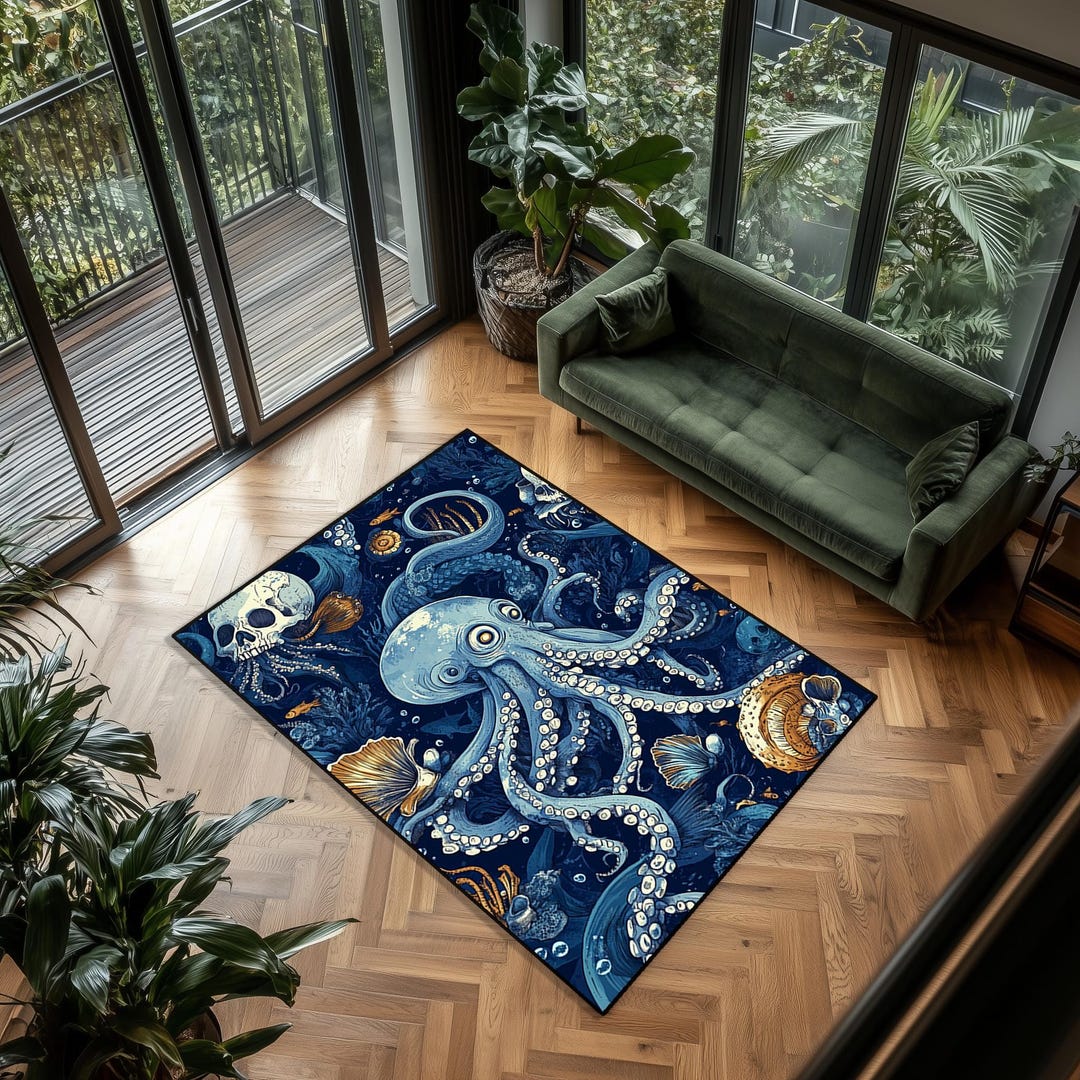 Octopus Area Rug: Nautical Ocean Theme, Washable Floor Mat - Etsy