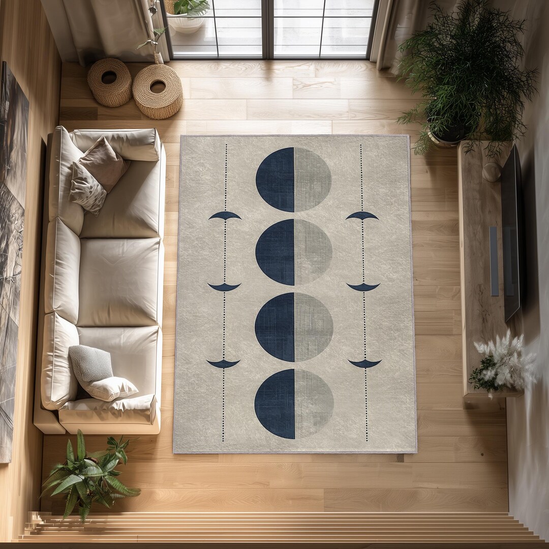 Navy Blue Moon Phase Area Rug: Modern Minimalist Carpet - Etsy