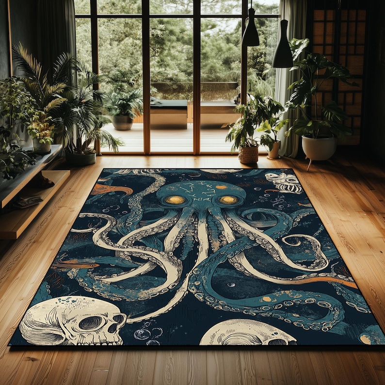 Gothic Kraken Rug: Dark Sea Monster Carpet, Lovecraftian Nautical Decor ...