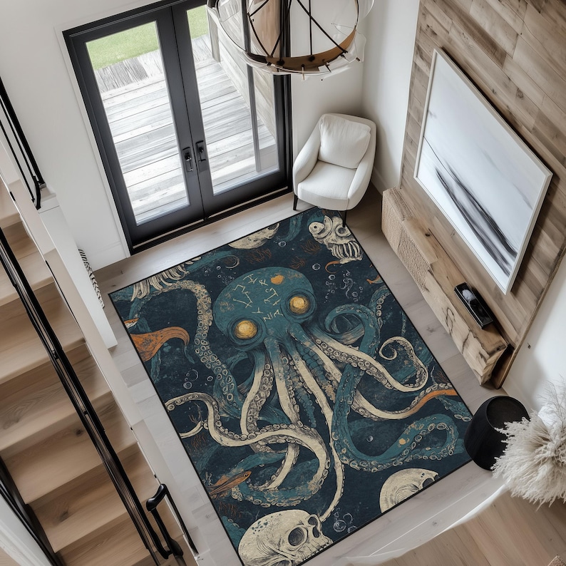 Gothic Kraken Rug: Dark Sea Monster Carpet, Lovecraftian Nautical Decor ...