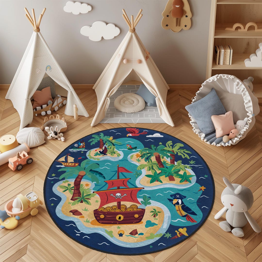 Pirate Treasure Map Round Rug: Kids Nursery Playroom Decor - Etsy