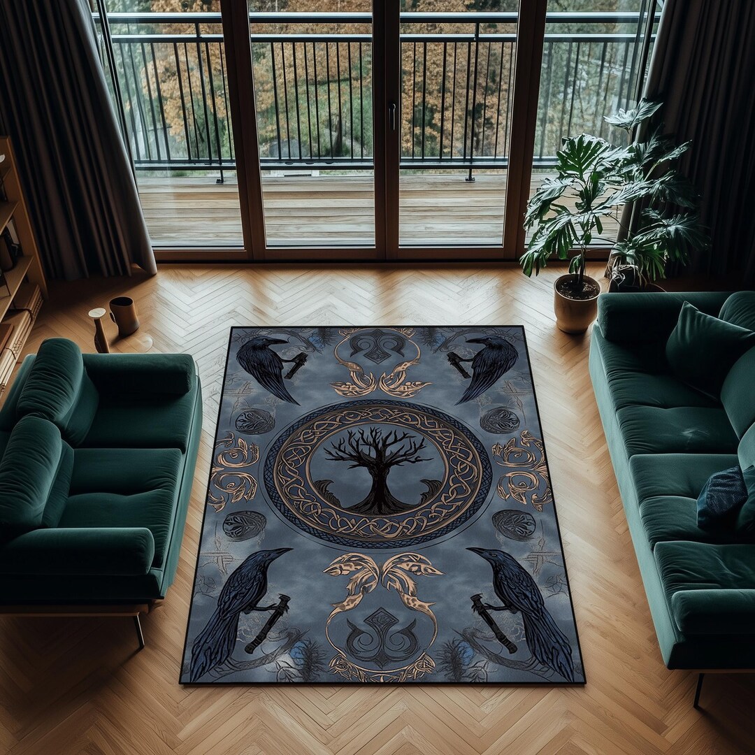 Viking Tree of Life Rug: Norse Raven & Nordic Decor - Etsy