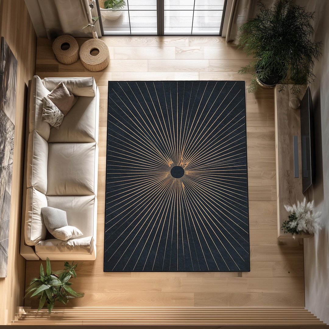 Black and Gold Art Deco Rug: Midnight Sunburst, Washable Non-slip - Etsy
