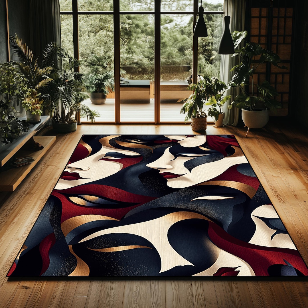 Abstract Faces Velvet Area Rug: Modern Portrait Line Art - Etsy