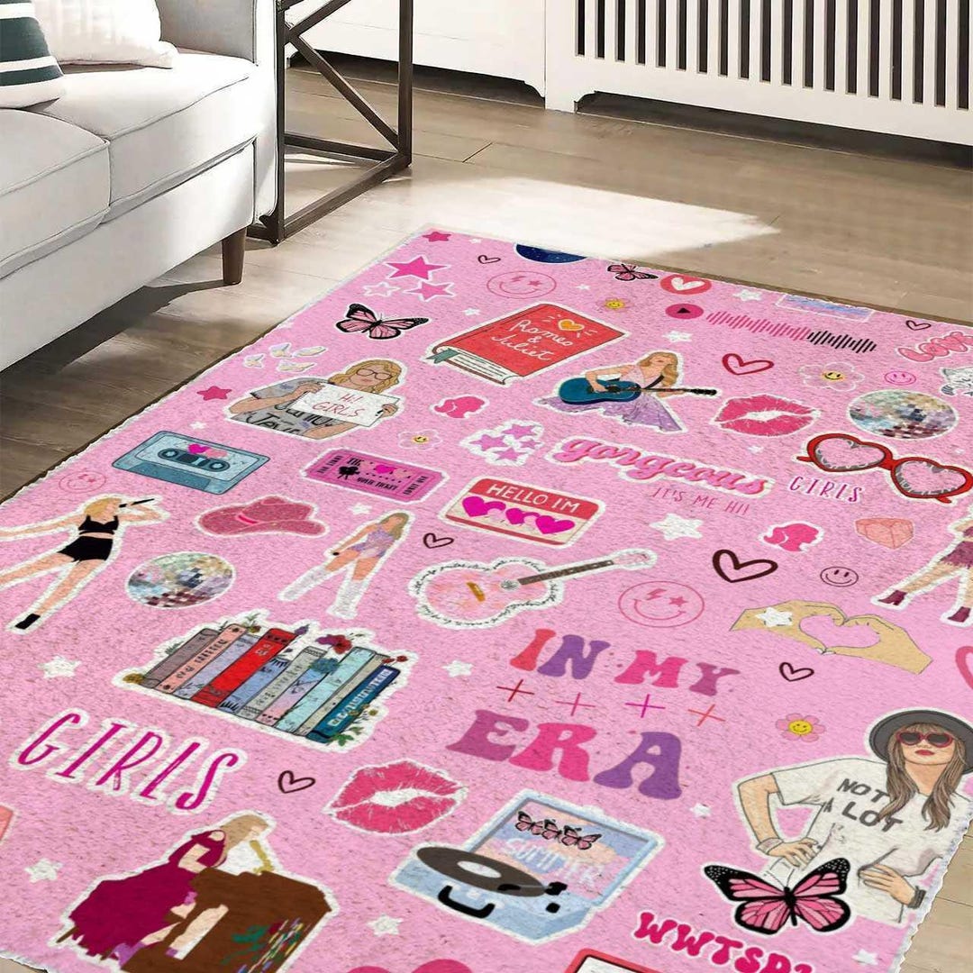 Pink Y2K Area Rug, Butterfly Kidcore, Leather or Puffy Base - Etsy