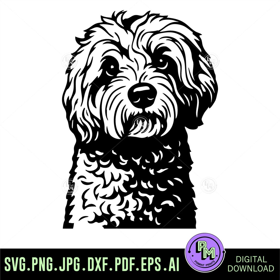 Doodle Dog SVG Portrait, Goldendoodle Labradoodle Puppy Face Cut File ...