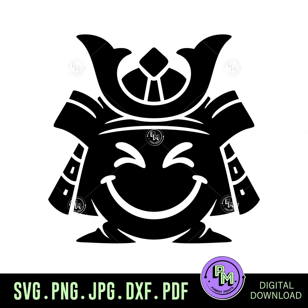 Samurai Helmet SVG | Smiling Samurai Face Cut File | Japanese Warrior ...