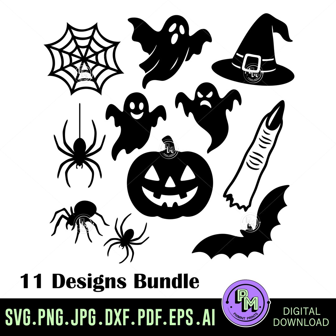 Halloween SVG Bundle | Ghosts, Pumpkin, Spider Web & Witch Hat Cut ...