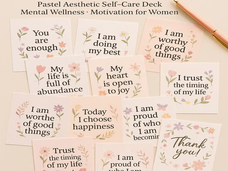 20 Printable Positive Affirmation Cards Pastel Aesthetic Self-care Deck ...