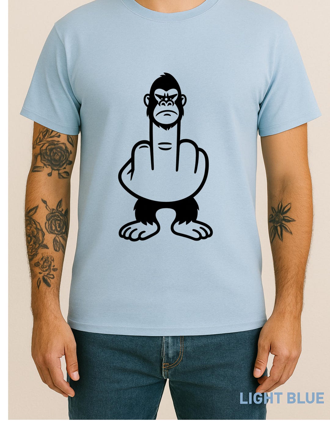 Middle Finger Gorilla Shirt - Funny Cartoon Ape Tee - Unisex Rude Humor ...