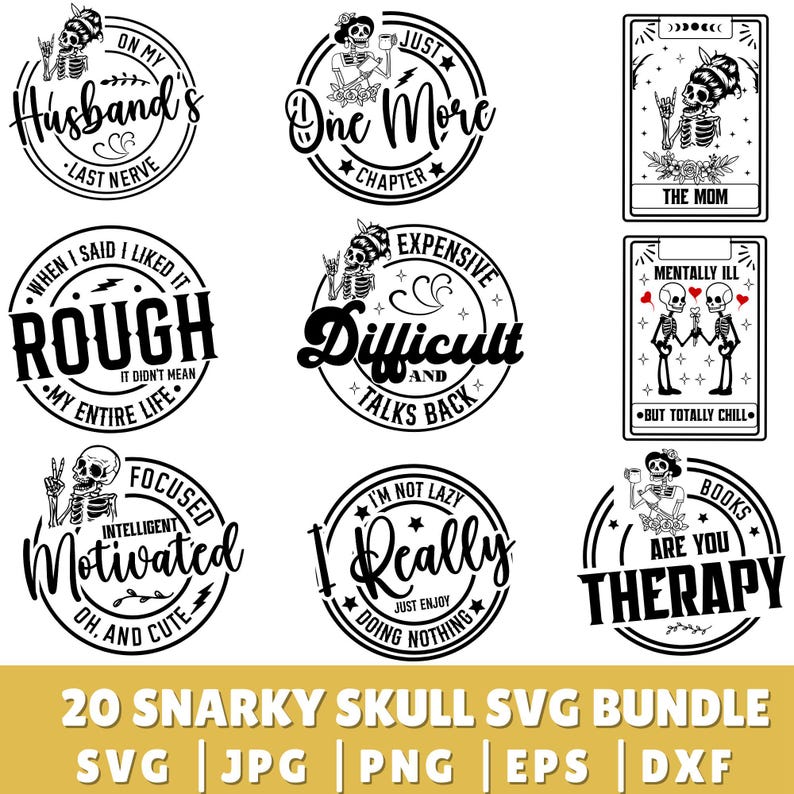 Snarky Skulls Bundle 100 Designs SVG, Adult Humor Svg, Sarcastic Bundle ...