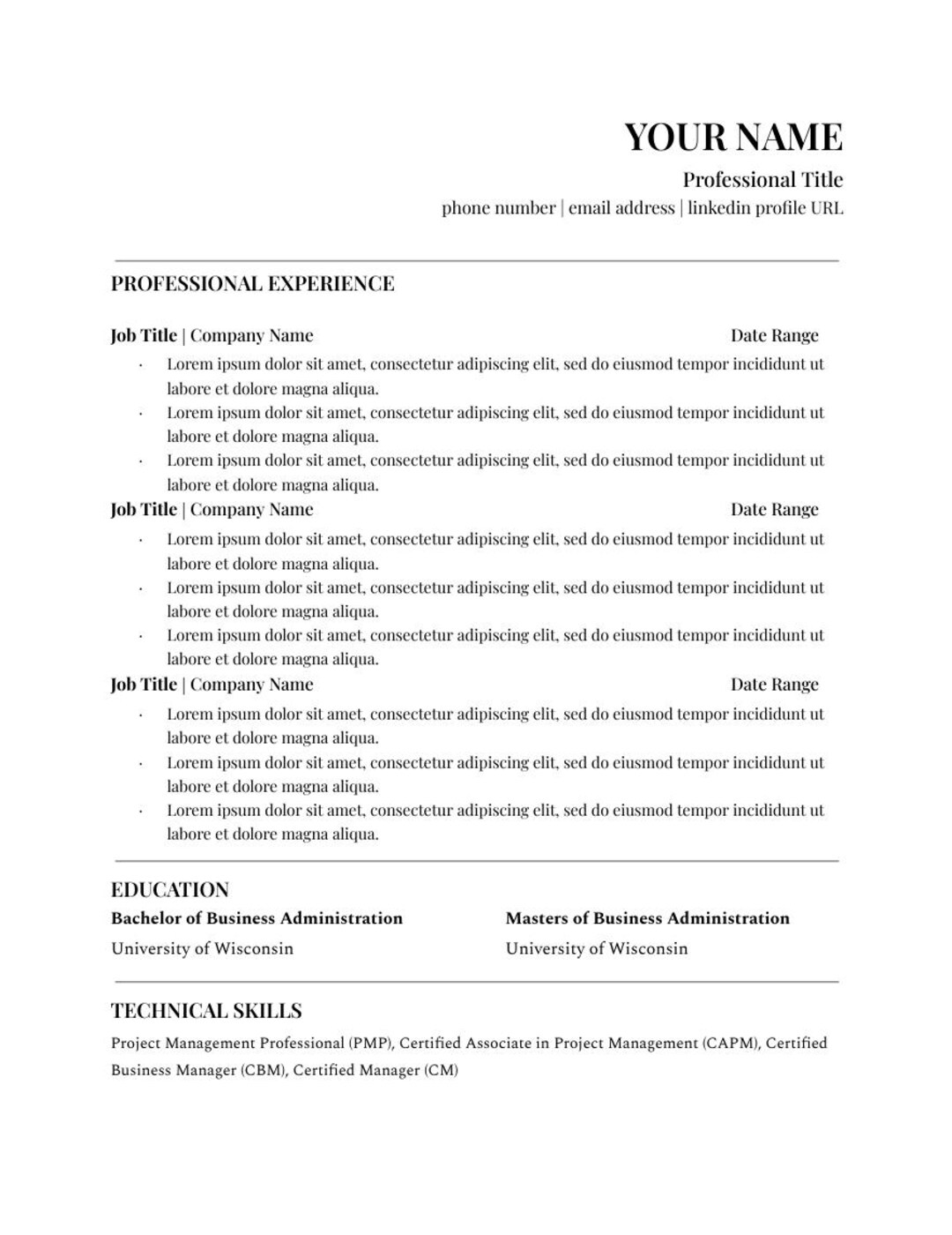 Classic Resume Template, Google Docs Compatible Resume Template ...
