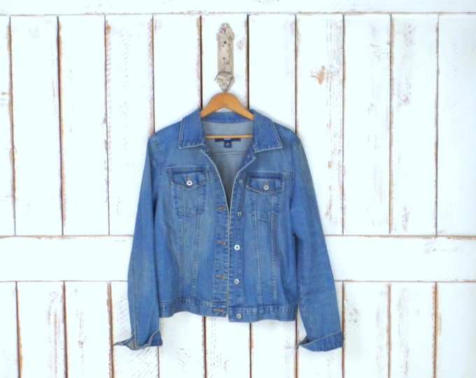 GAP Blue Denim Jean Jacket/90s Denim Jacket/stretch Faded Blue - Etsy