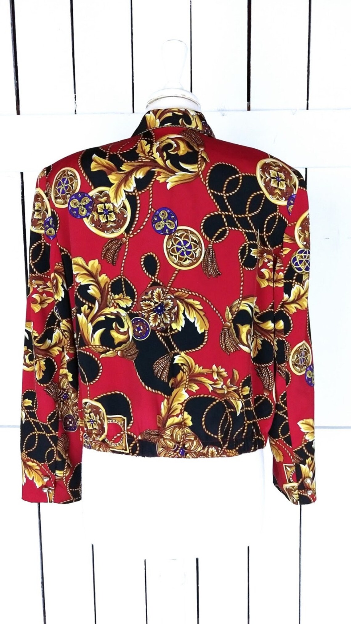 Vintage Baroque Western Print Cropped Blazer Jacket/short Red/black ...