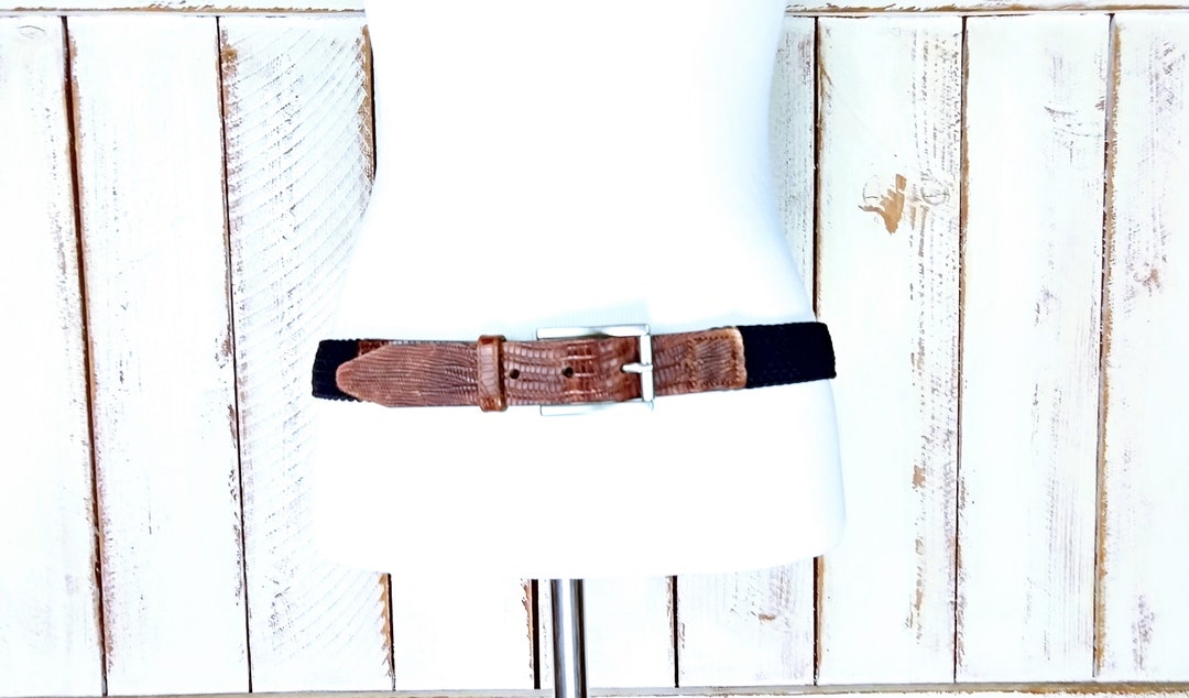 Vintage Black Woven Braided Stretch Chord Leather Belt - Etsy