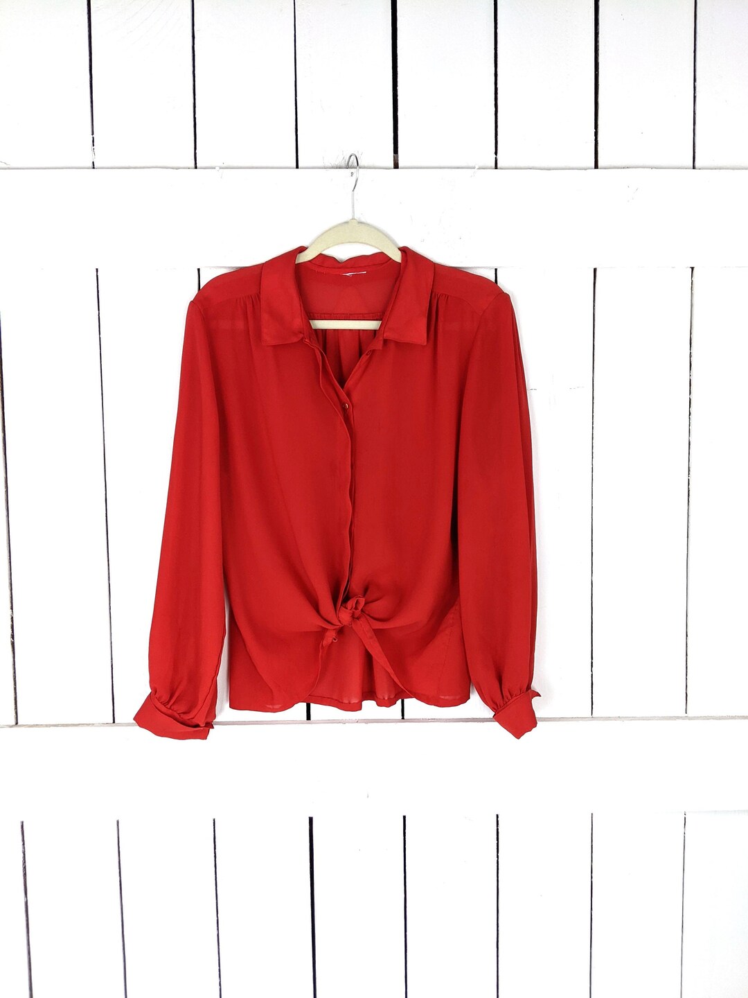 Vintage Red Sheer Long Sleeve Billowy Button Down Blouse - Etsy