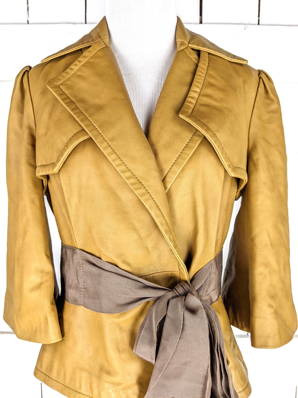Tracy Reese Cropped Bell Sleeve Wrap Leather Jacket - Etsy