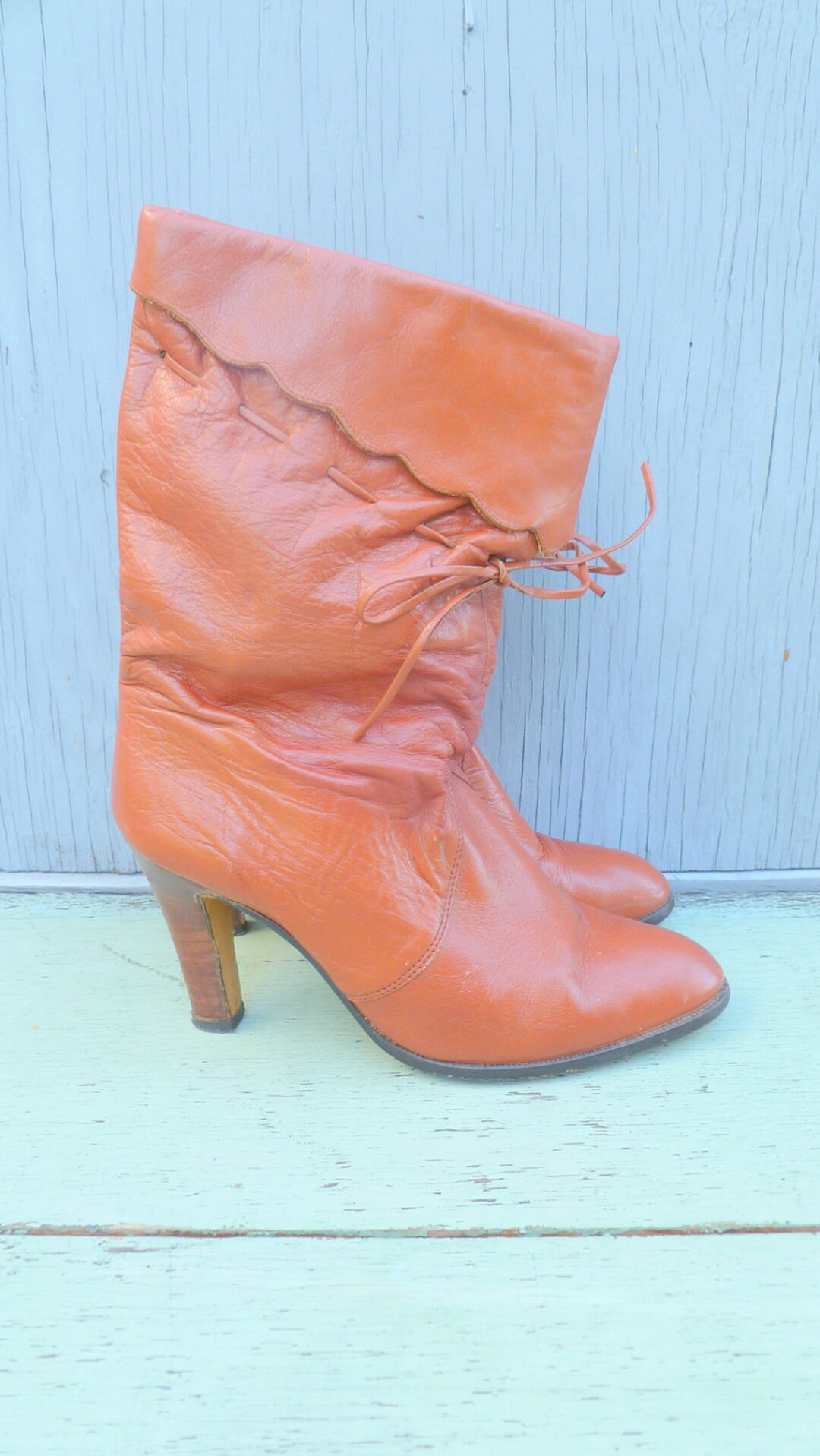 70s Rust Orange Cuffed Leather Slouchy Vintage Boot - Etsy