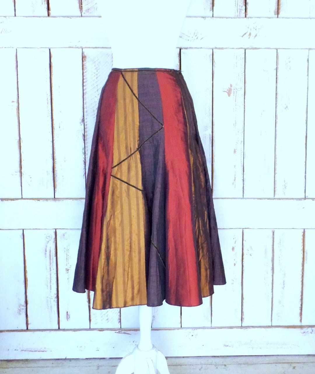 90s Vintage Rust Brown/bronze Gold Long Tiered Panel Skirt/small - Etsy