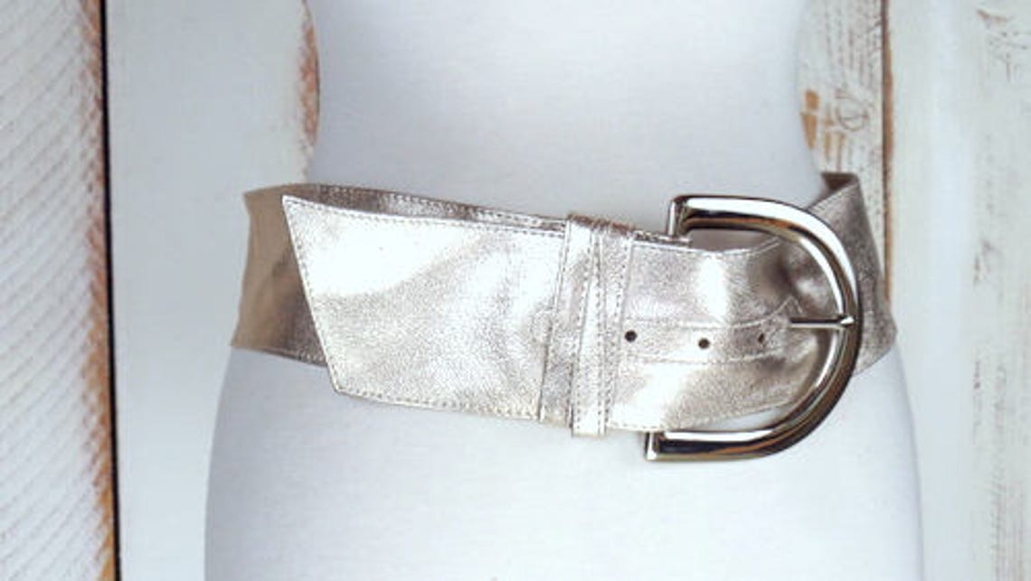 Vintage Wide Metallic Gold Leather Belt/genuine Leather - Etsy
