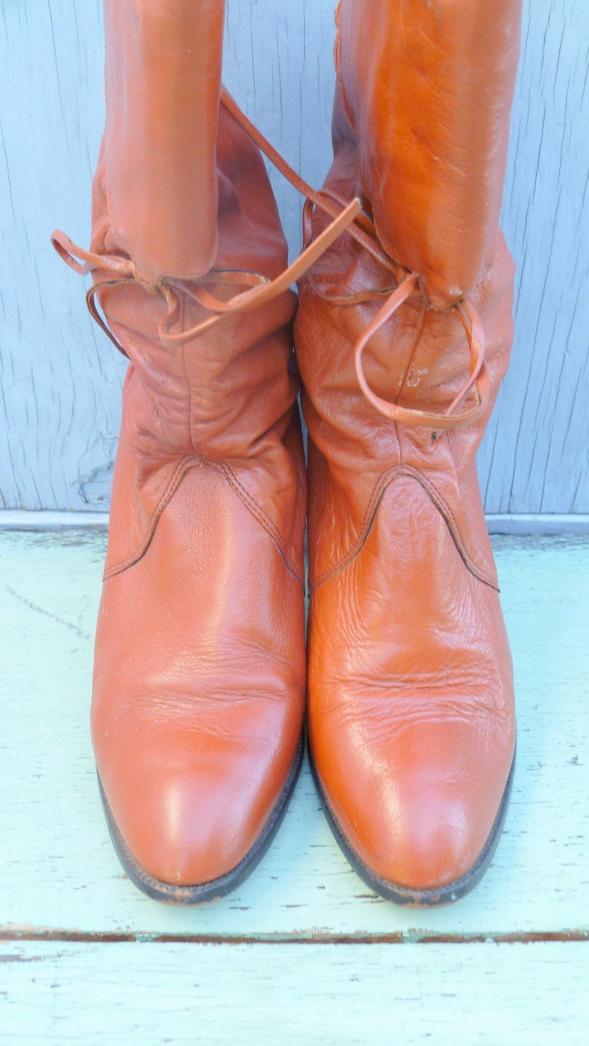 70s Rust Orange Cuffed Leather Slouchy Vintage Boot | Etsy