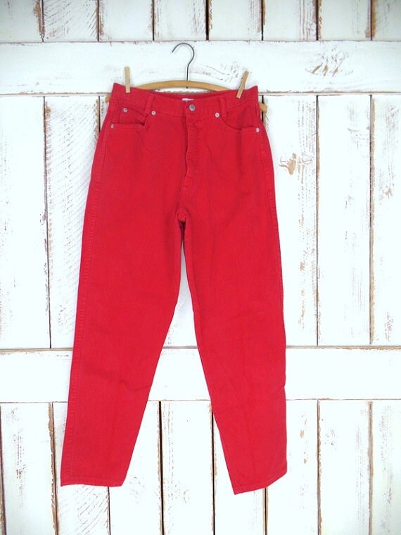 Vintage red high waist straight tapered leg denim jea… - Gem