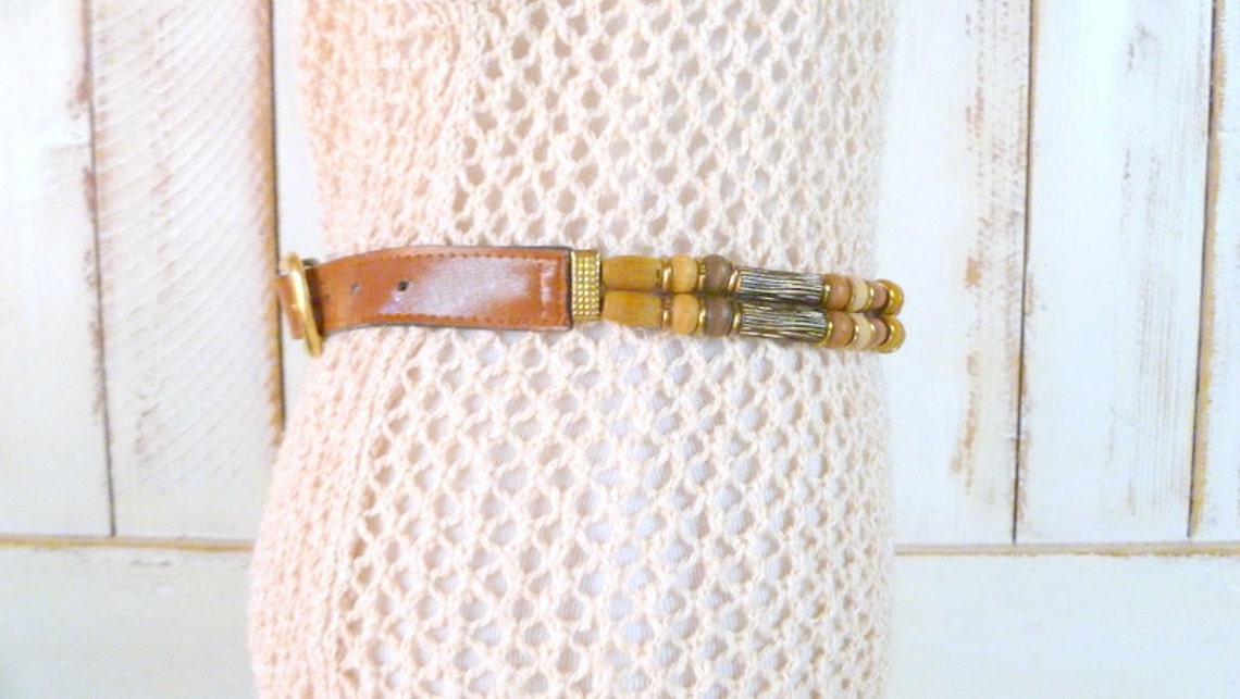 Vintage Wooden/metal Bead Boho Statement Belt/brown Beaded - Etsy