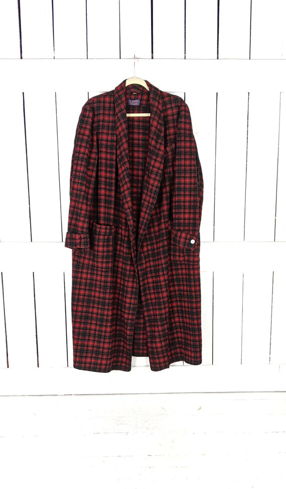 Vintage Pendleton Red Plaid Virgin Wool Long House Coat Robe - Etsy