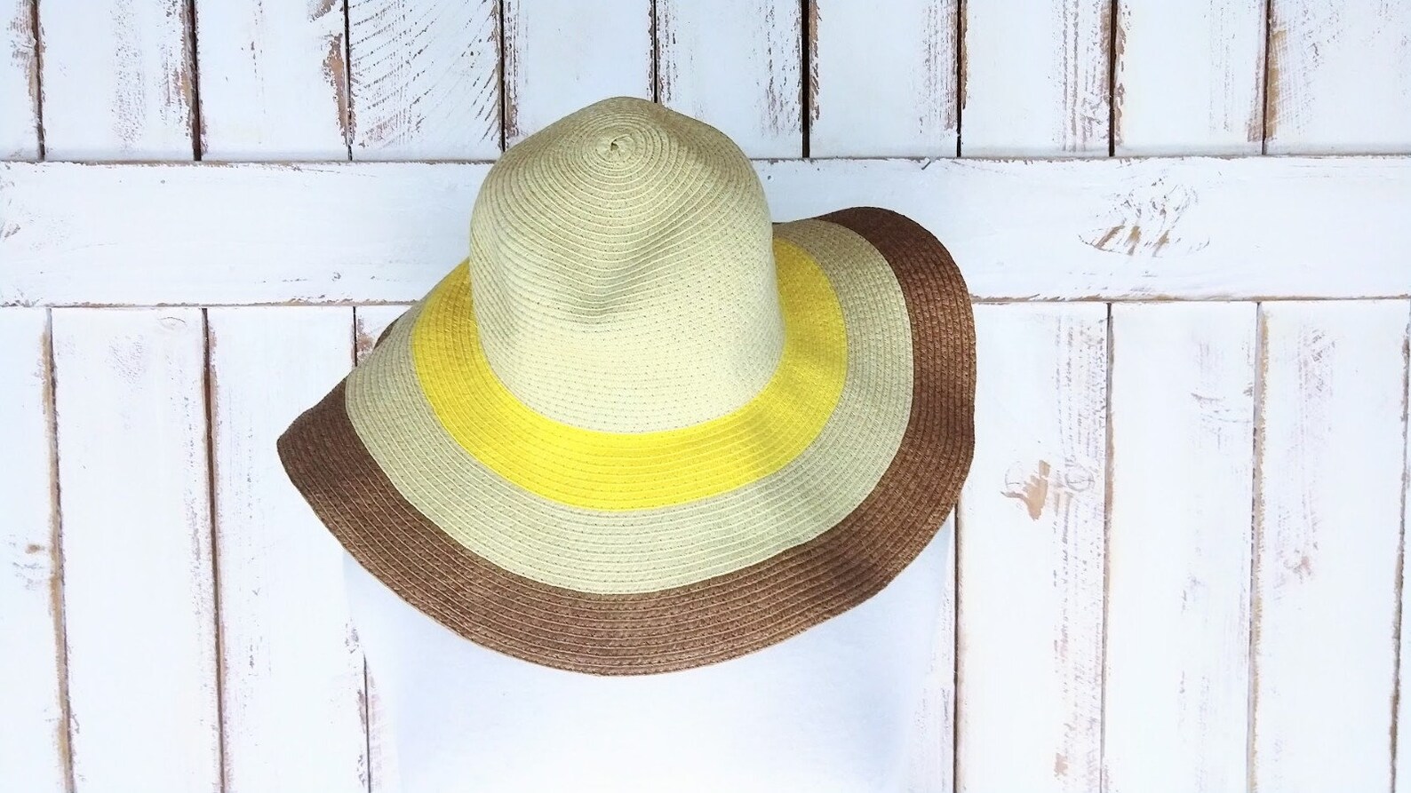Floppy Straw Hat/vintage Striped Straw Floppy Sun Hat/large Brim Woven ...
