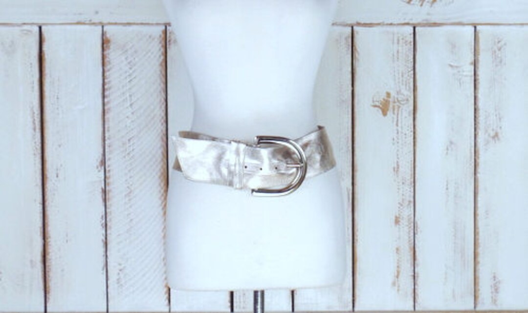 Vintage Wide Metallic Gold Leather Belt/genuine Leather Belt/large ...