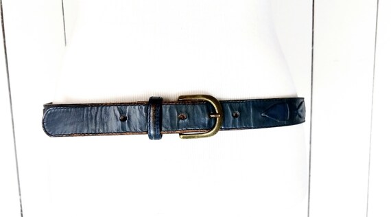 Vintage Blue Harness Leather Buckle Belt 34 Etsy